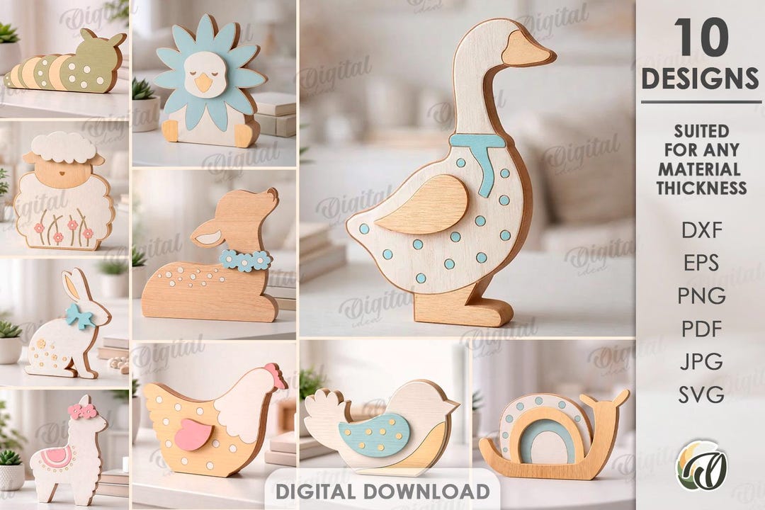 3D Spring Animals Stands Bundle, Layered Shelf Sitter Laser Cut Files ...