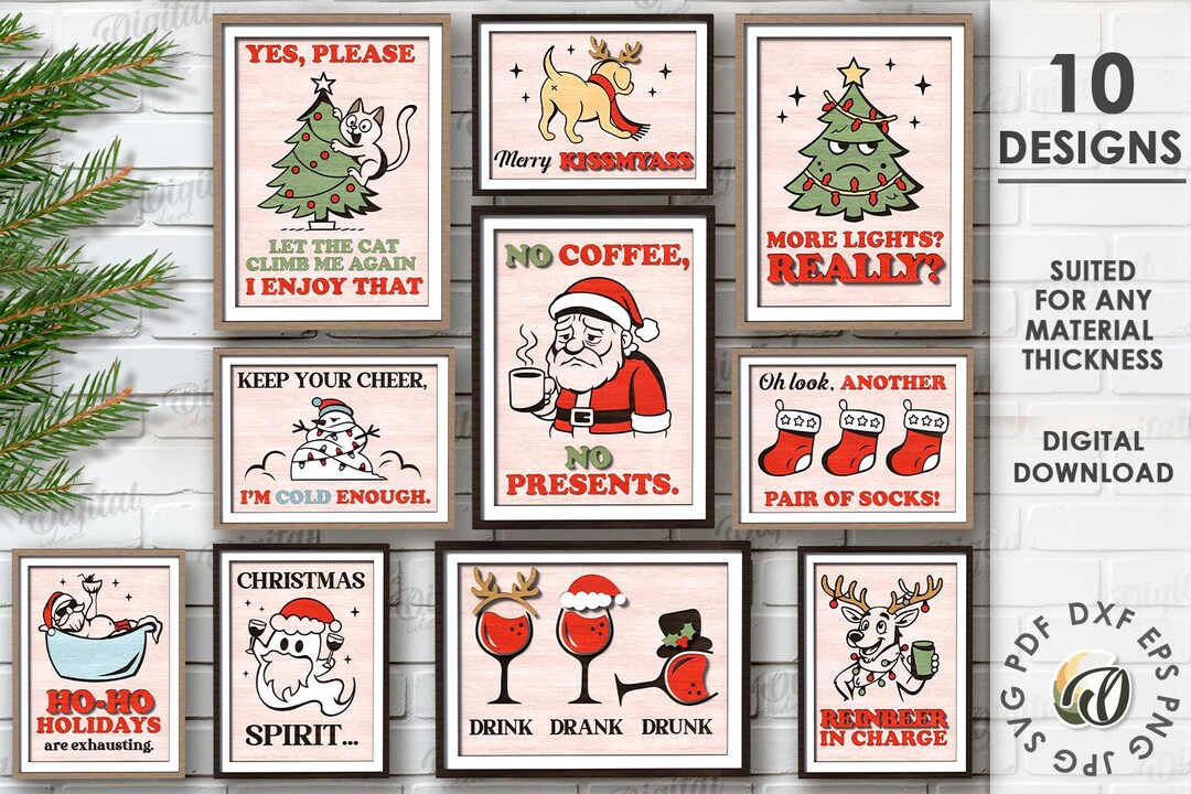3D Funny Christmas Signs Bundle, Xmas Layered Sign Laser Cut, Merry ...