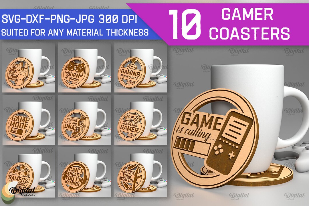 Gaming Engraved Coasters Bundle, Gamer Coaster Laser Cut, Funny Gaming ...
