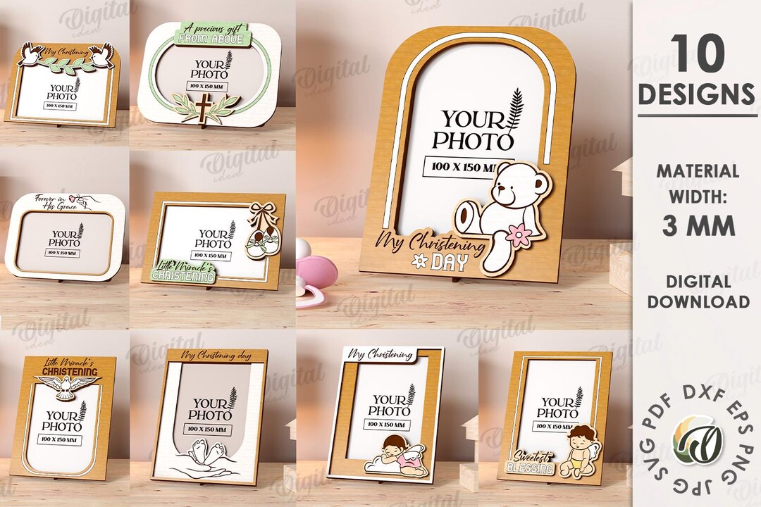 3D Christening Photo Frames Bundle, Picture Frame Laser Cut, Baby First ...