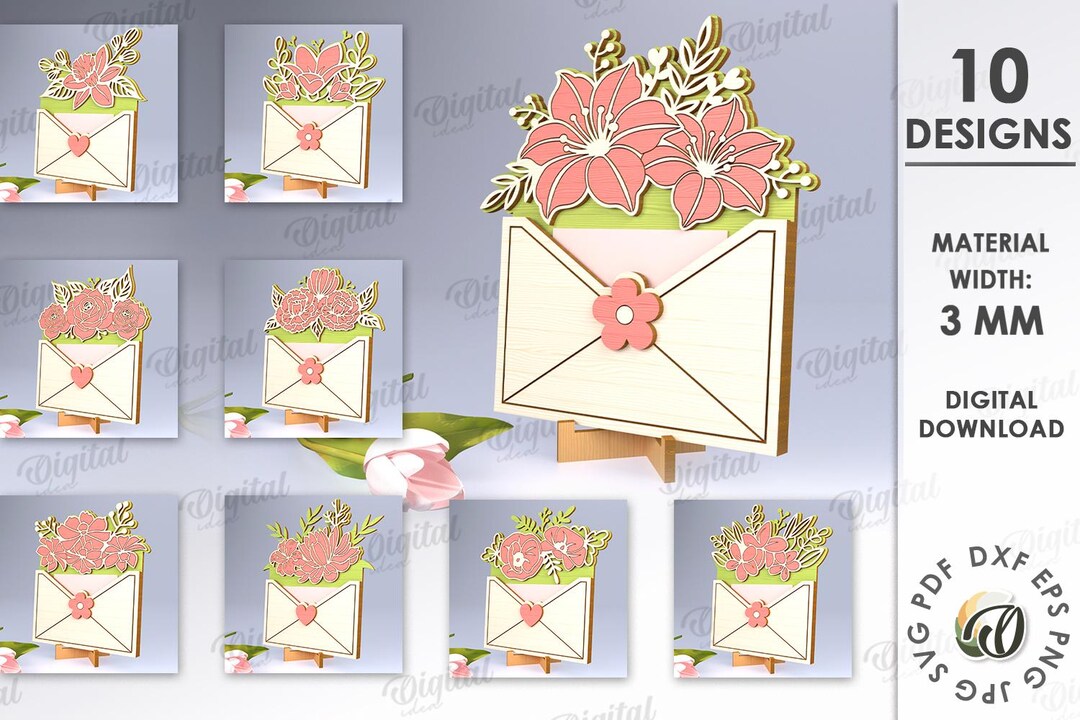 3D Mother's Day Floral Envelopes Laser Cut Bundle, 3D Gift Card Holder ...