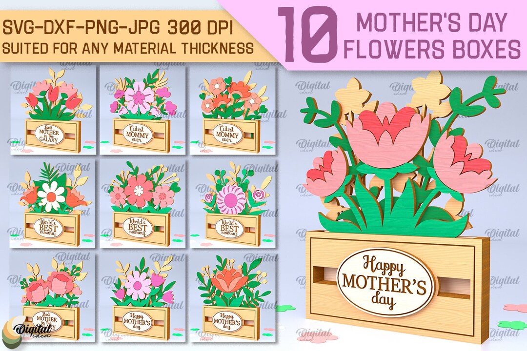 3D Mother's Day Flower Boxes Bundle, Layered Flower Box Laser Cut ...