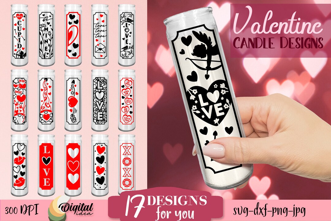 Valentine's Day Dollar Tree Candle SVG Bundle, Candle Jar Wrap, Cupid ...