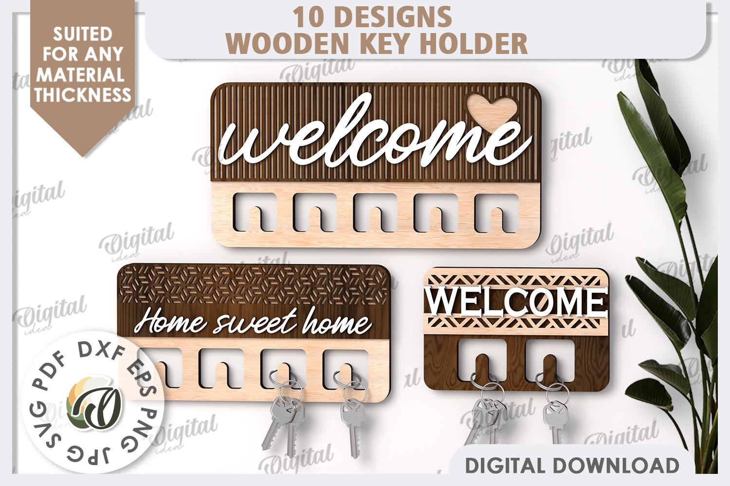 3D Wooden Key Holder Bundle, Hanging Keychain Holder Laser Cut, Welcome ...