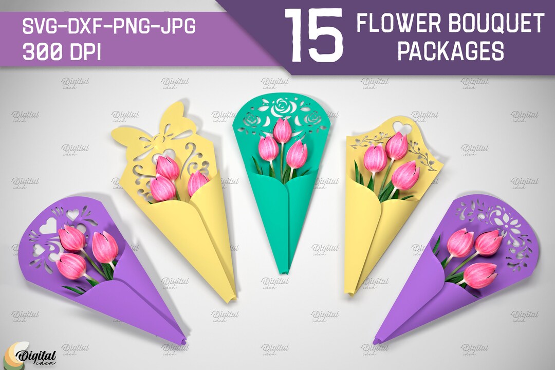 Flower Bouquet Package Bundle, Bouquet Packaging Paper Cut, 3D Paper ...