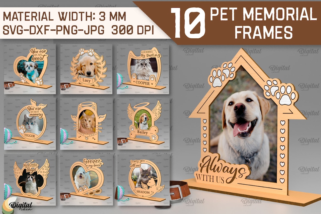 Pet Memorial Photo Frames Bundle, 3D Laser Cut Picture Frame, Cats and ...