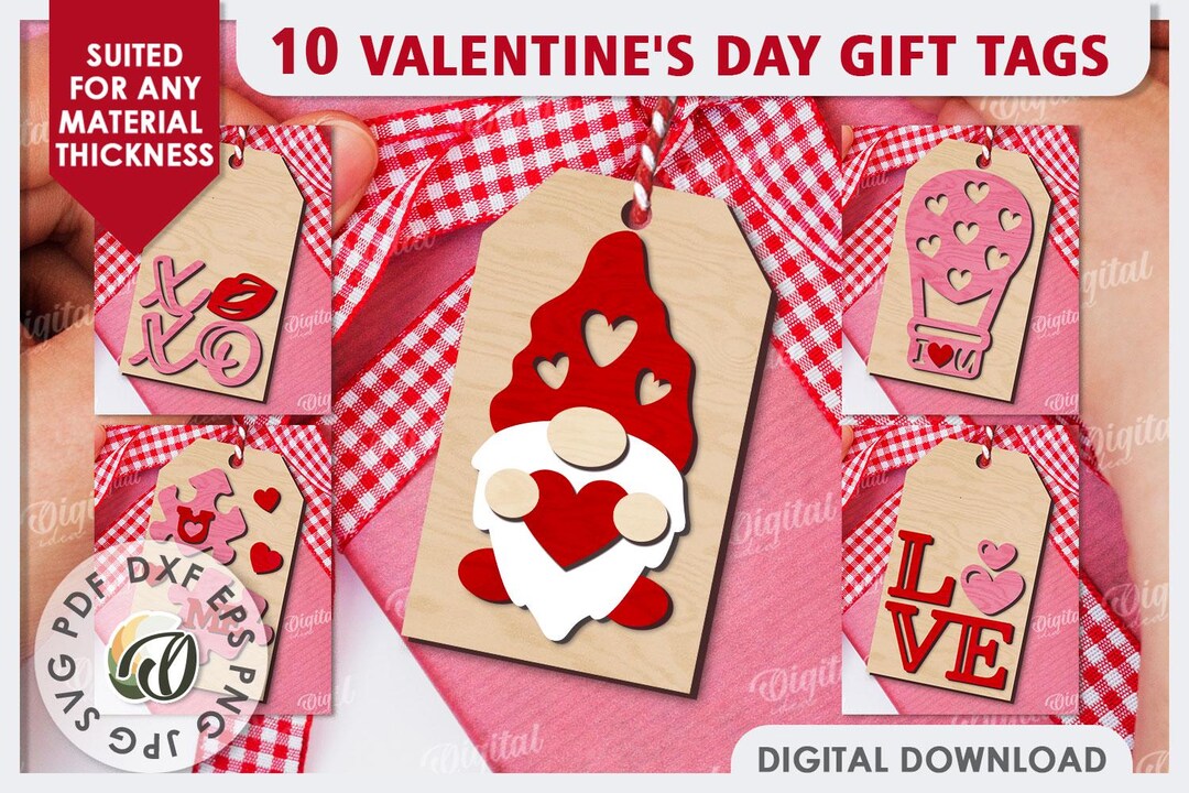 3D Valentine's Day Gift Tags Bundle, Valentines Present Tag Laser Cut ...