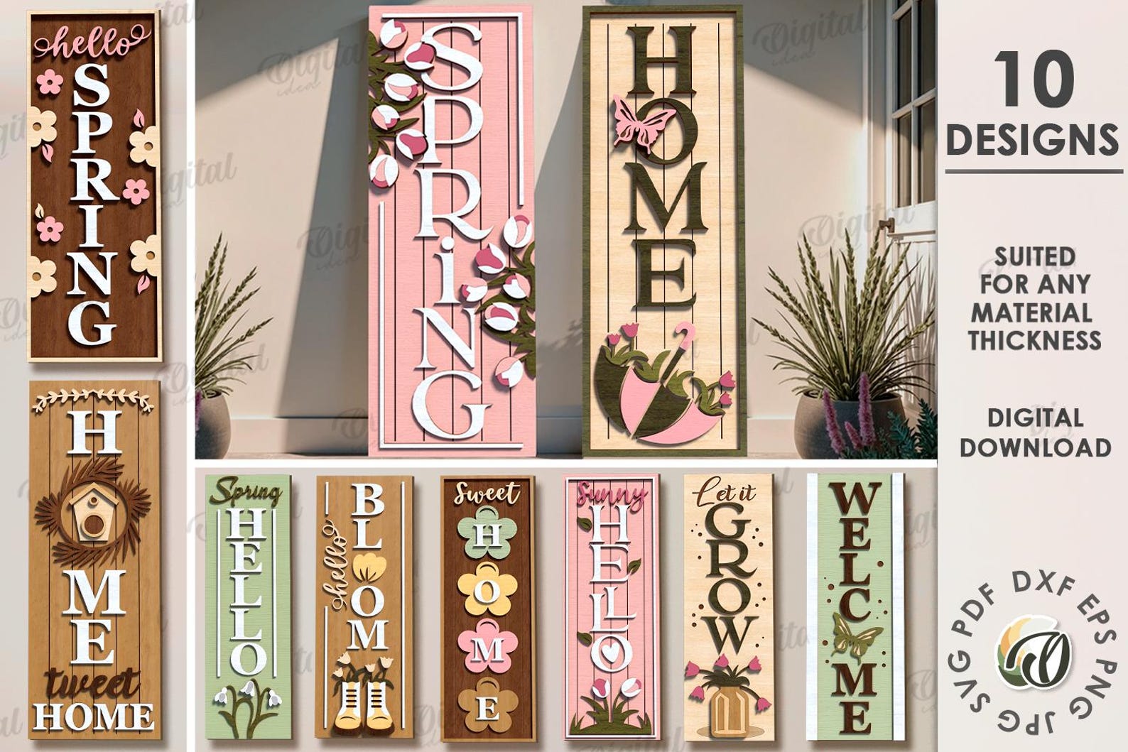 3D Spring Porch Signs Bundle, Vertical Floral Sign Laser Cut Files ...
