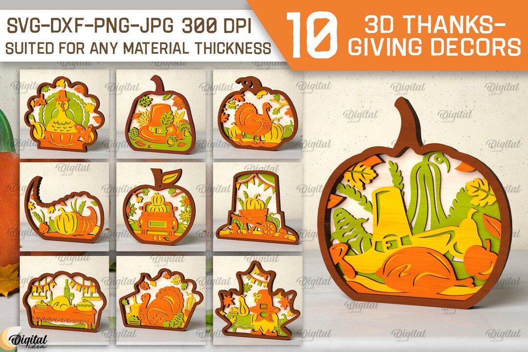 3D Thanksgiving Layered Decor Bundle, 3D Fall Standing Laser Cut ...