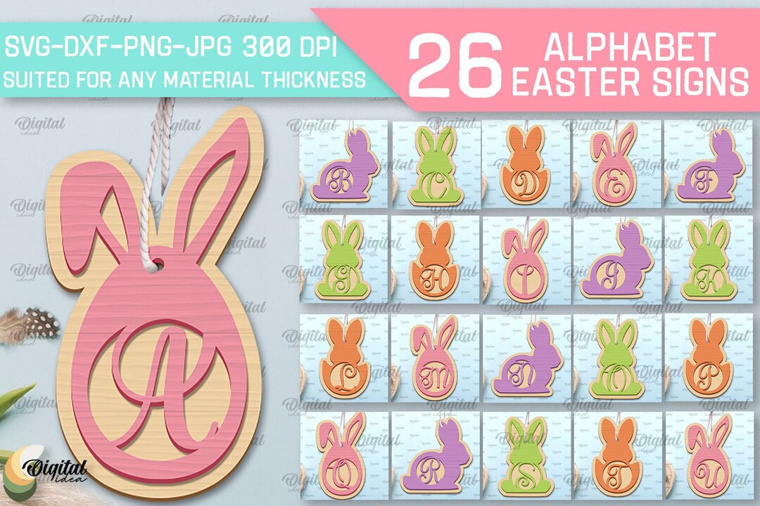 Easter Bunny Alphabet Signs Bundle, 3D Easter Custom Letter Tags ...