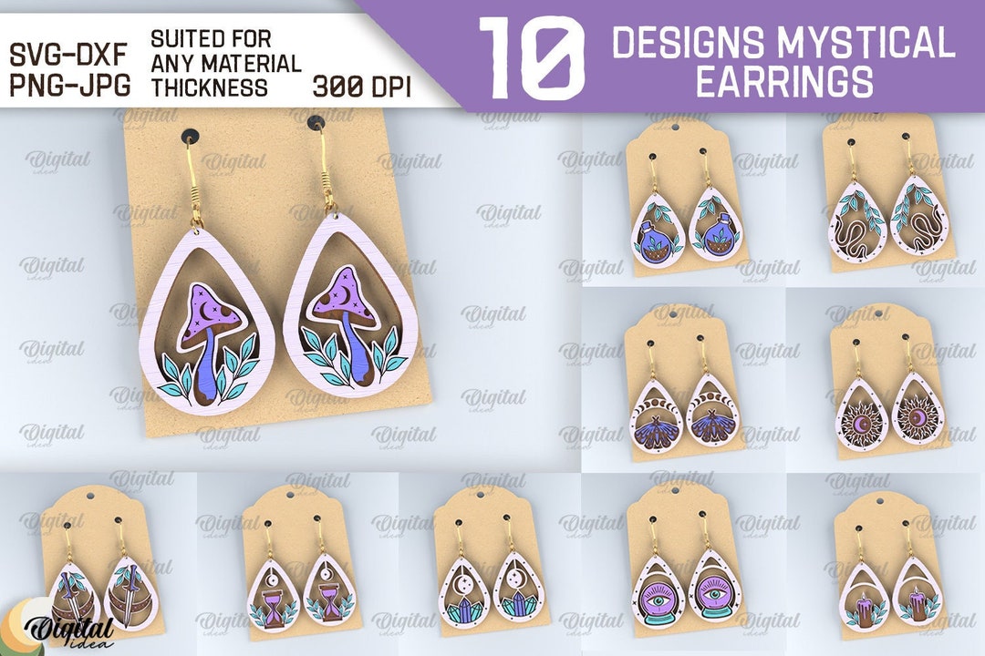 Mystical Earrings Bundle, Magic Jewelry Laser Cut, Esoteric Wooden ...