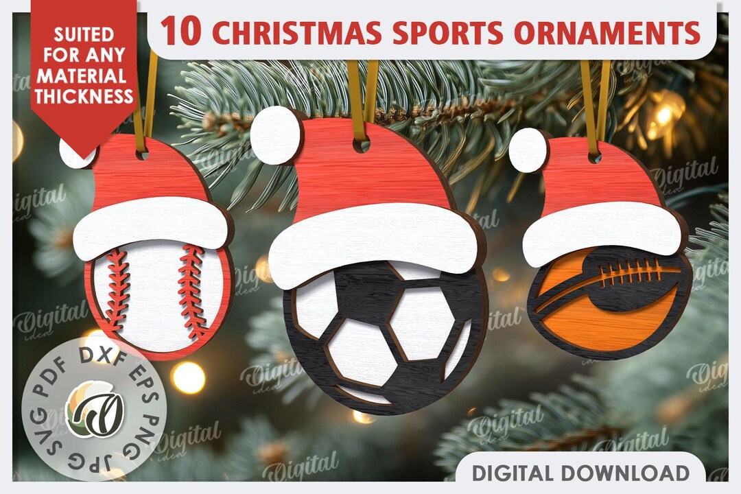 3D Christmas Sports Ornaments Bundle, Christmas Tree Sport Hanger Laser ...