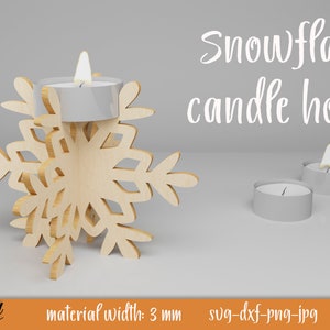 3D Snowflake Candle Holders, Christmas Candle Holder Laser Cut File ...