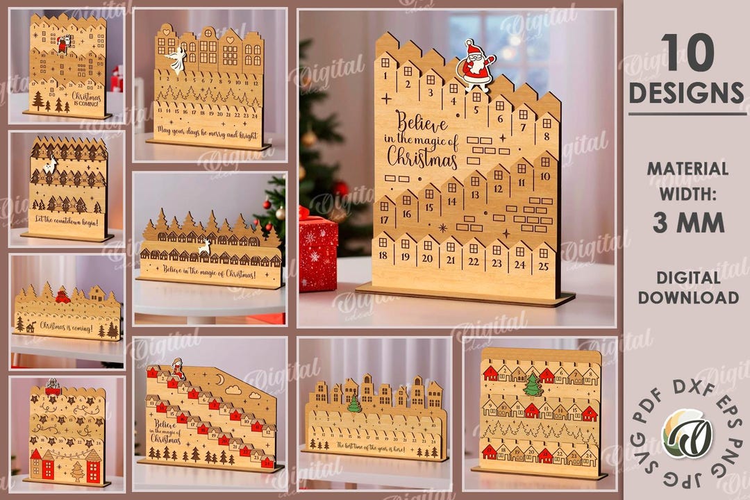 3D Advent Christmas Countdowns Bundle, Xmas Calendar Laser Cut Files ...