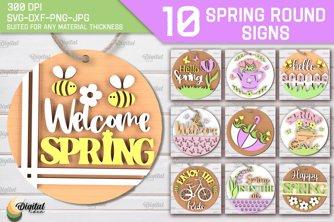 3D Spring Round Signs Bundle, Welcome Spring Svg, Round Layered Sign ...