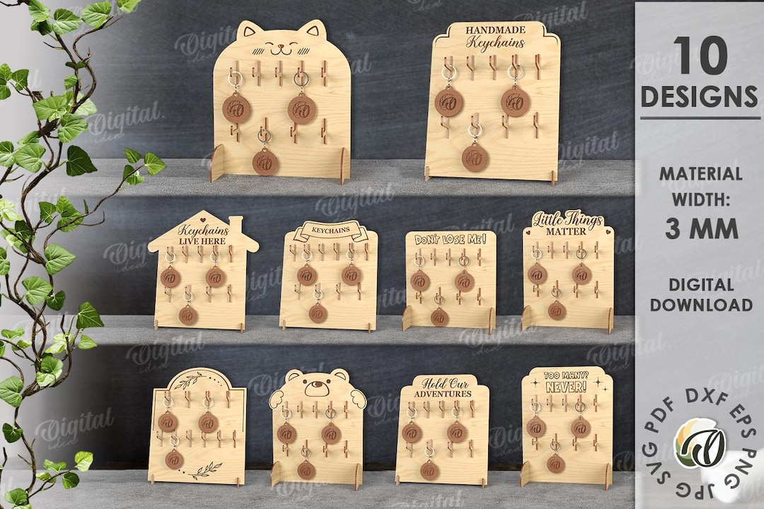 3D Keychain Holder Stands Bundle, Decorative Key Ring Display Lasercut ...