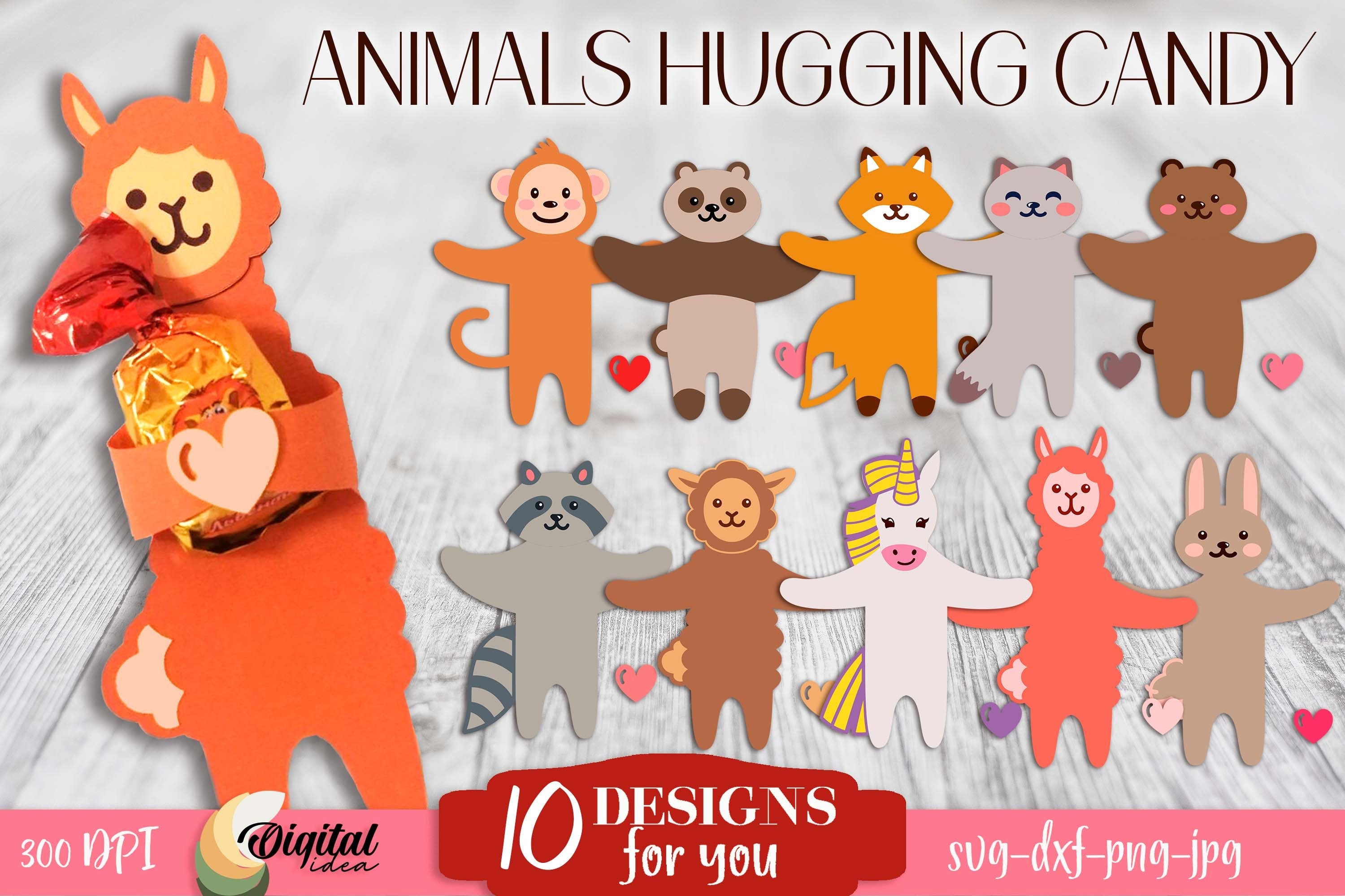 Candy Hugging Animals SVG Bundle, Animal Candy Huggers Papercut, Candy ...
