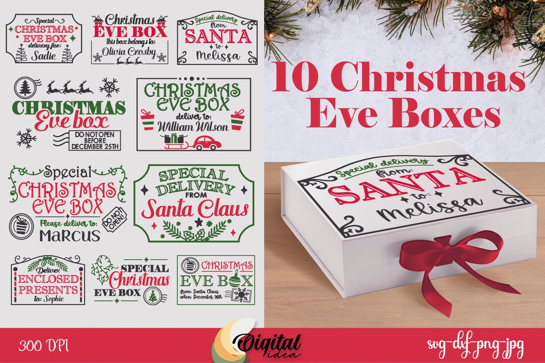 Christmas Eve Gift Box SVG Bundle, Personalized Xmas Box SVG, Xmas ...