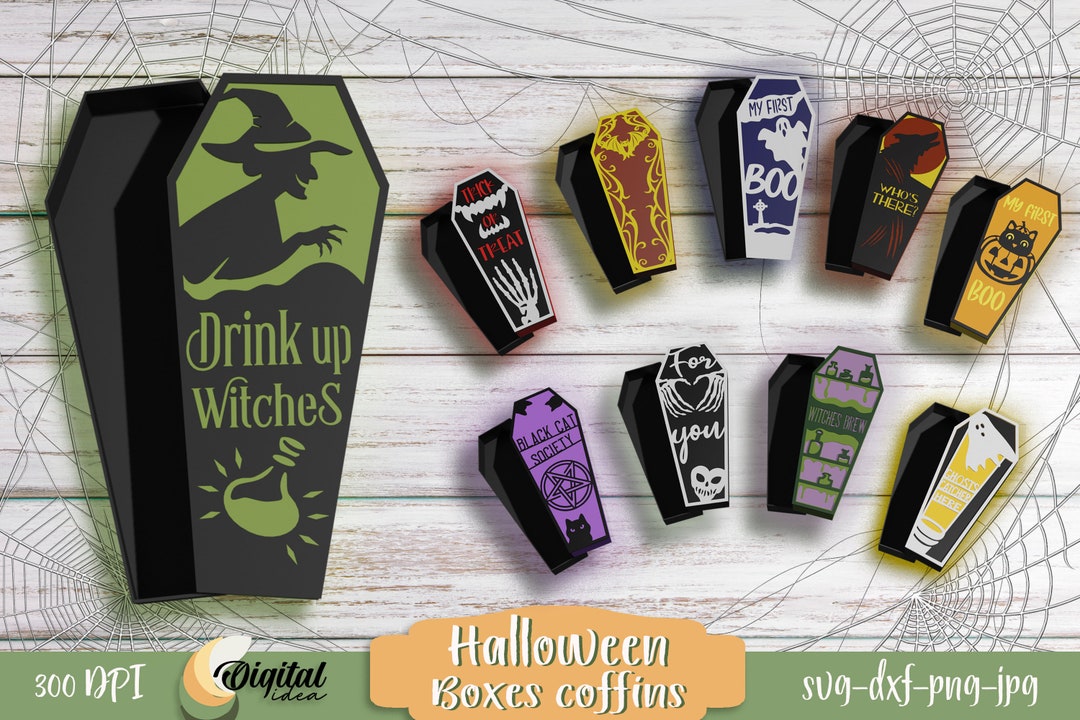 3D Halloween Coffin Favor Boxes, Spooky Papercut Candy Boxes SVG ...