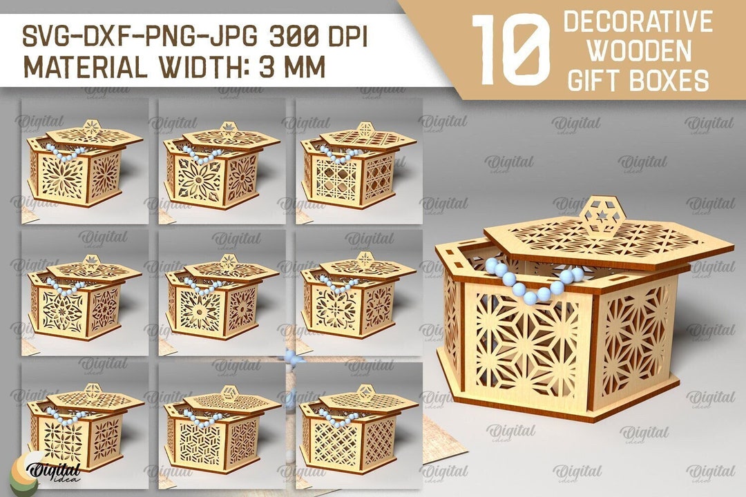 Decorative Wooden Boxes Laser Cut Bundle, 3D Box Template Svg, Storage ...