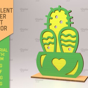 3D Succulent Laser Cut Bundle, Potted Plant Decor, Cactus Wooden Stand ...