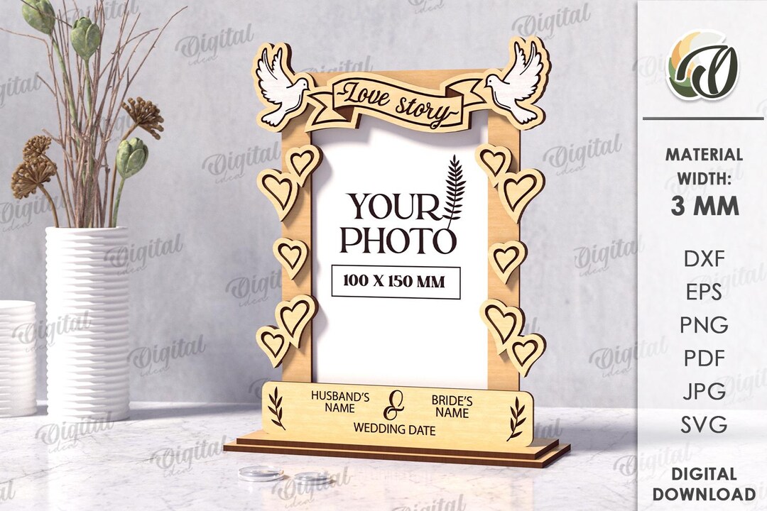 3D Personalized Wedding Picture Frame, Newly Wed Frame With Stand Laser ...