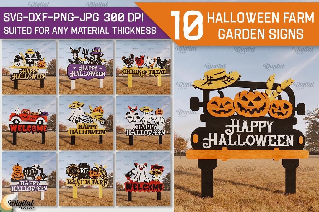 3D Halloween Farm Garden Signs Bundle, Spooky Lawn Decor Laser Cut ...