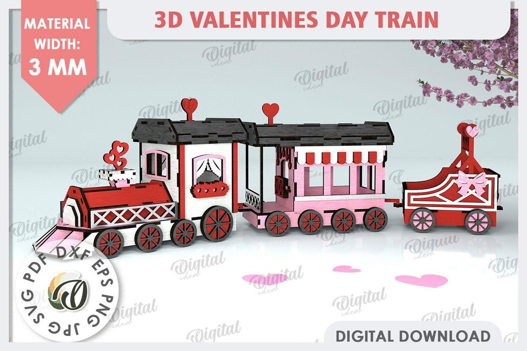 3D Valentine's Day Train, Valentine Train Kids Toy Laser Cut, Wooden ...