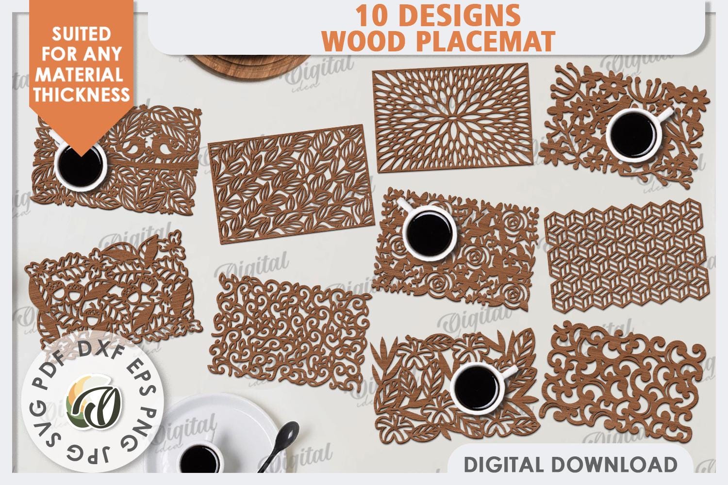 Wooden Placemats Bundle, Decorative Table Mat Laser Cut, Kitchen Decor ...