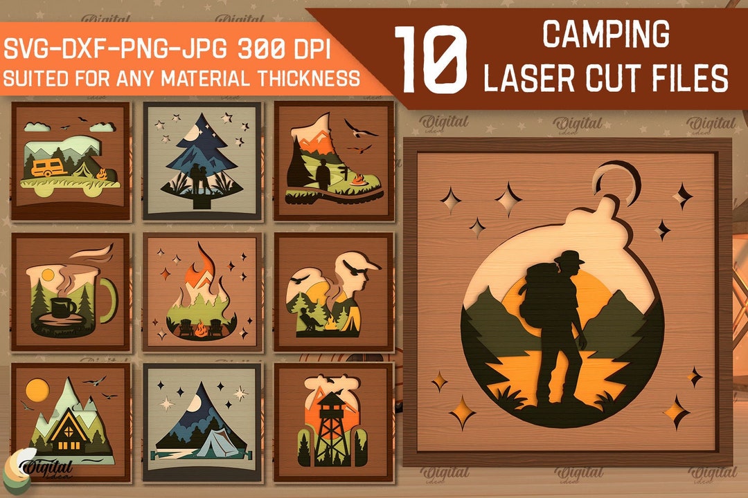 3D Mason Camping Shadow Boxes Bundle, Camping Scene Laser Cut, Camping ...