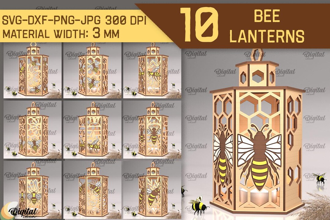 3D Bee Lanterns Bundle, Bee Candle Holder Lasercut, Honeycomb Lantern ...