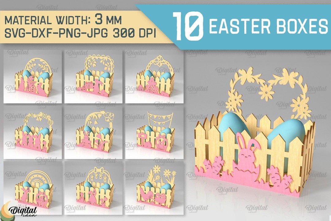 3D Easter Boxes Bundle, 3D Easter Storage Laser Cut, Easter Bunny Box ...
