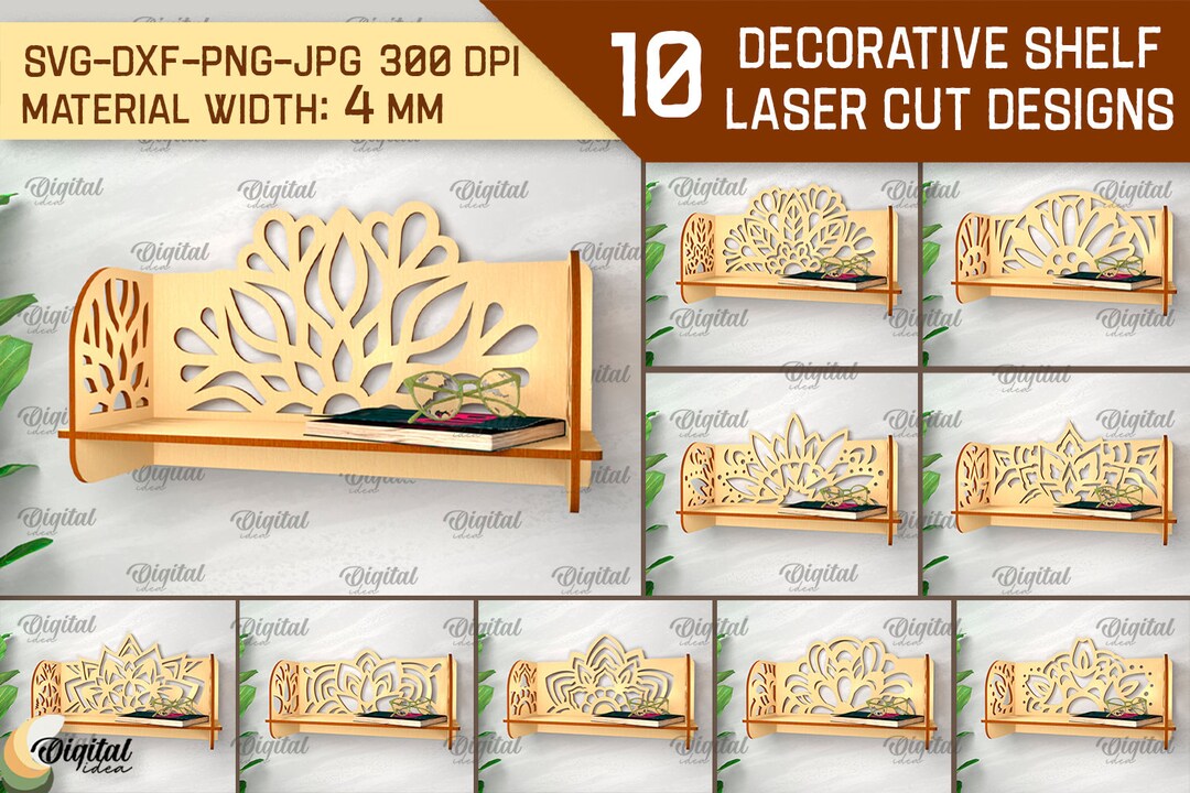 3D Decorative Shelves Laser Cut Bundle, 3D Wooden Shelf Svg, Floral ...