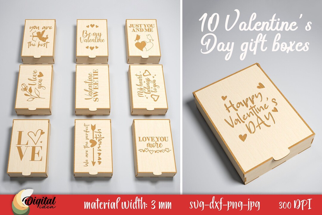 Valentine's Day Boxes With Flip up Lid Laser Cut Bundle, Box Template ...
