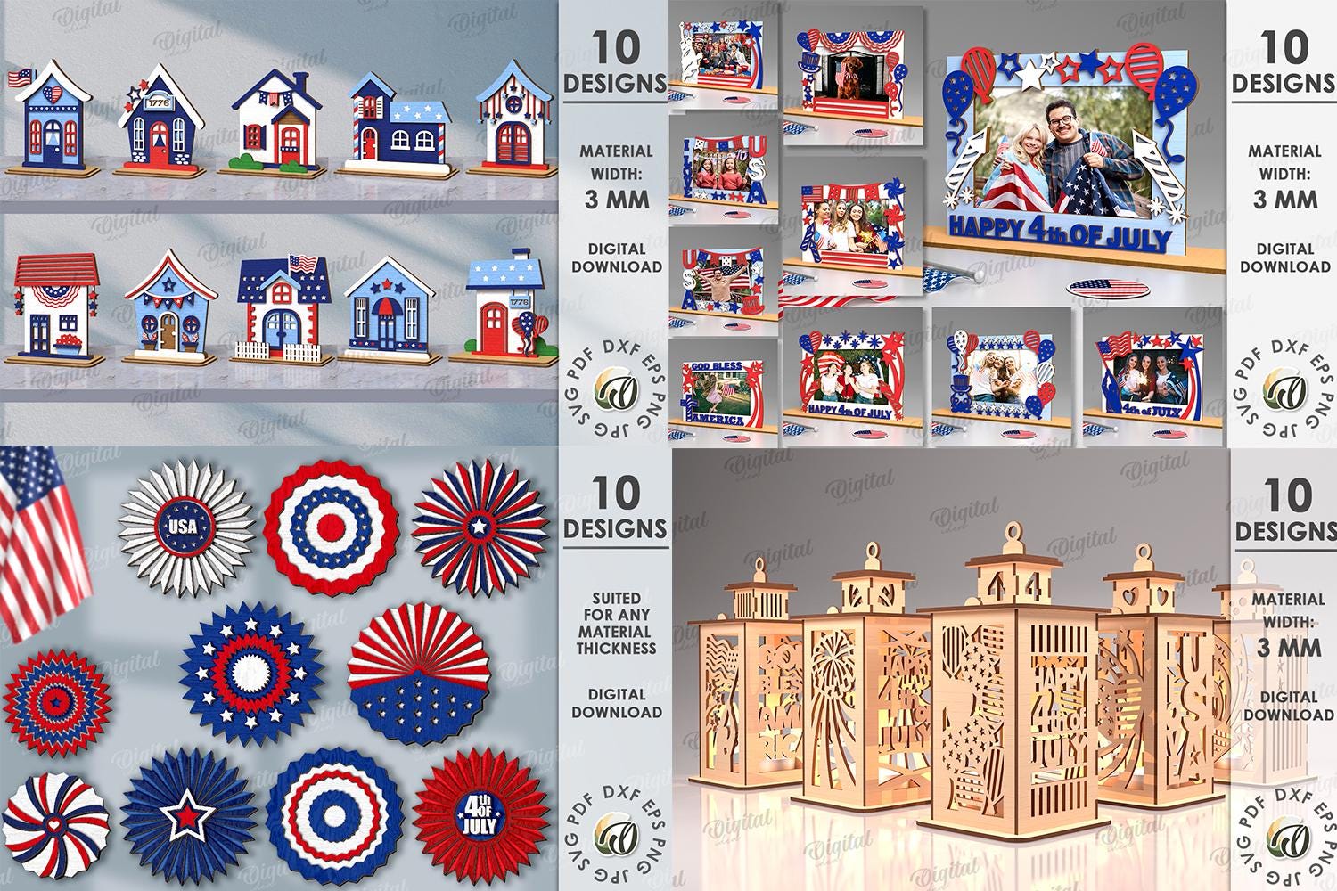 3D 4th of July Laser Cut Mega Bundle, 163 Independence Day Designs ...