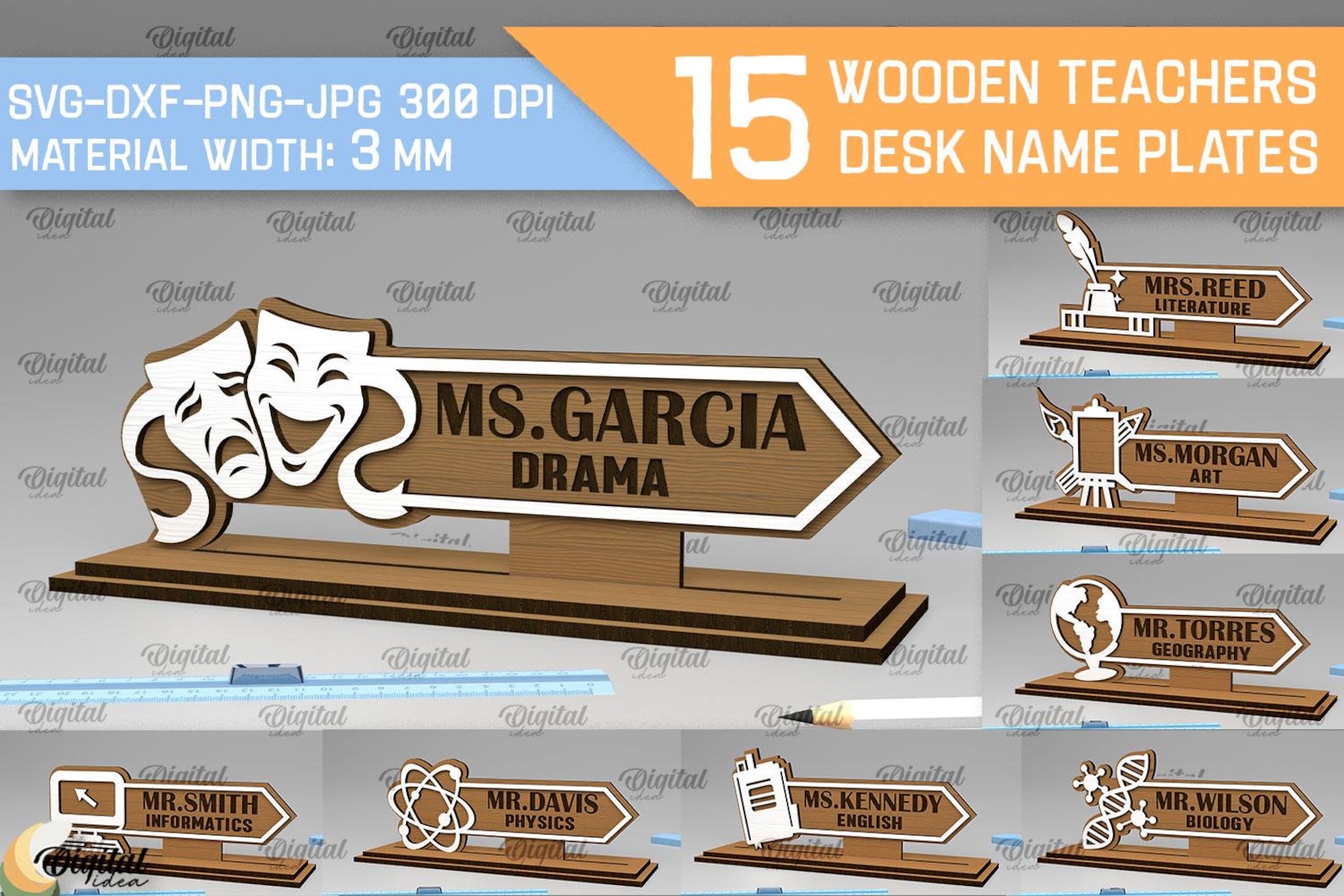 3D Wooden Teachers Desk Name Plate Bundle, Personalized Stand Laser Cut ...