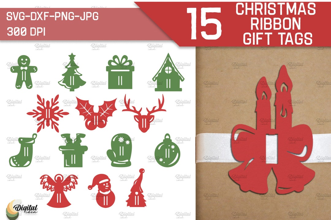 Christmas Gift Ribbon Tags Bundle, Xmas Papercut, Present Tag, Cute ...