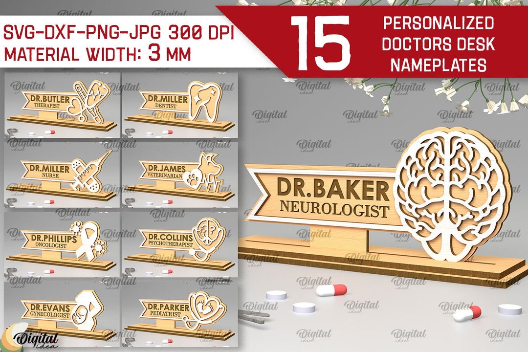3D Doctor Desk Nameplates Bundle, Personalized Name Plate Laser Cut ...