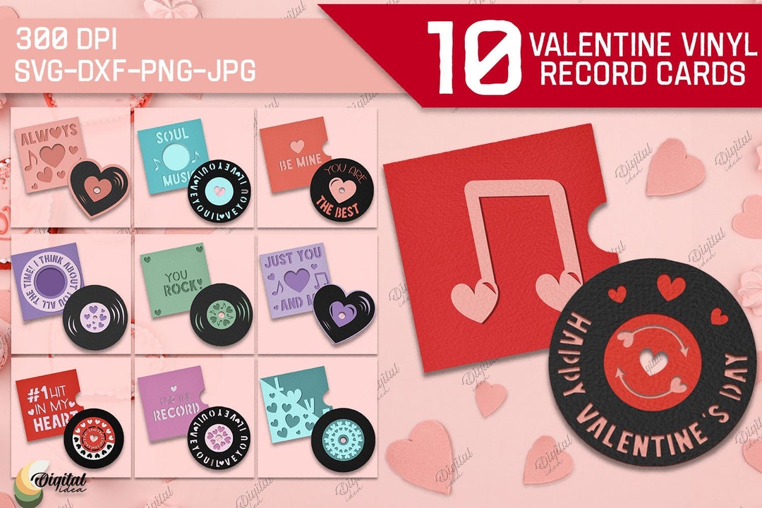 Valentine's Day Vinyl Record Cards, 3D Layered Papercut Card, Vinyl Record Card, Valentine Paper ...