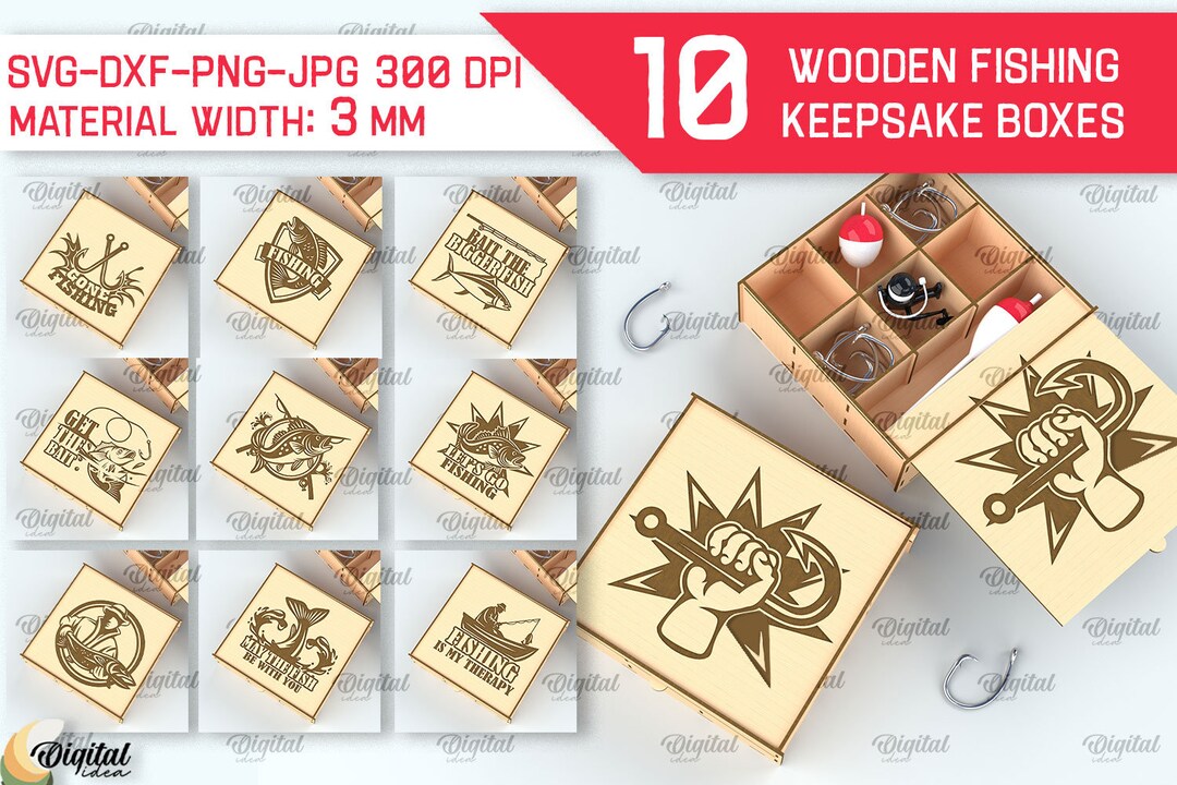 3D Wooden Fishing Keepsake Box Bundle, 3D Box Laser Cut, Box Template ...