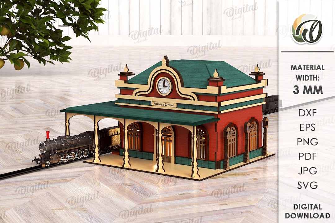 3D Railway Station Bundle, Train Station Laser Cut, Train Depot Model ...