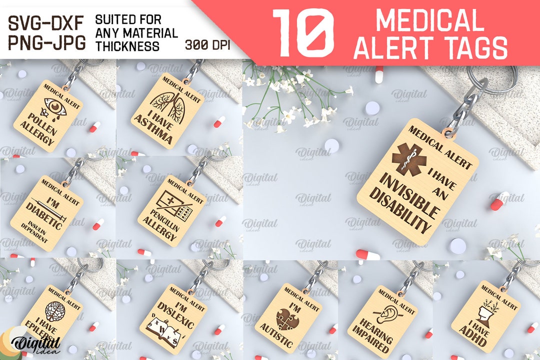 Medical Alert Tags Bundle, Medical Alert Keychain Laser Cut, Engraved ...