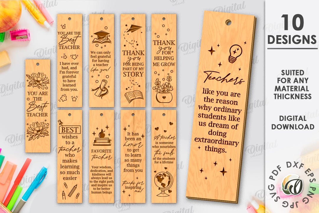 Teacher Bookmarks Bundle, Engraved Bookmark Laser Cut, Teacher Quotes ...