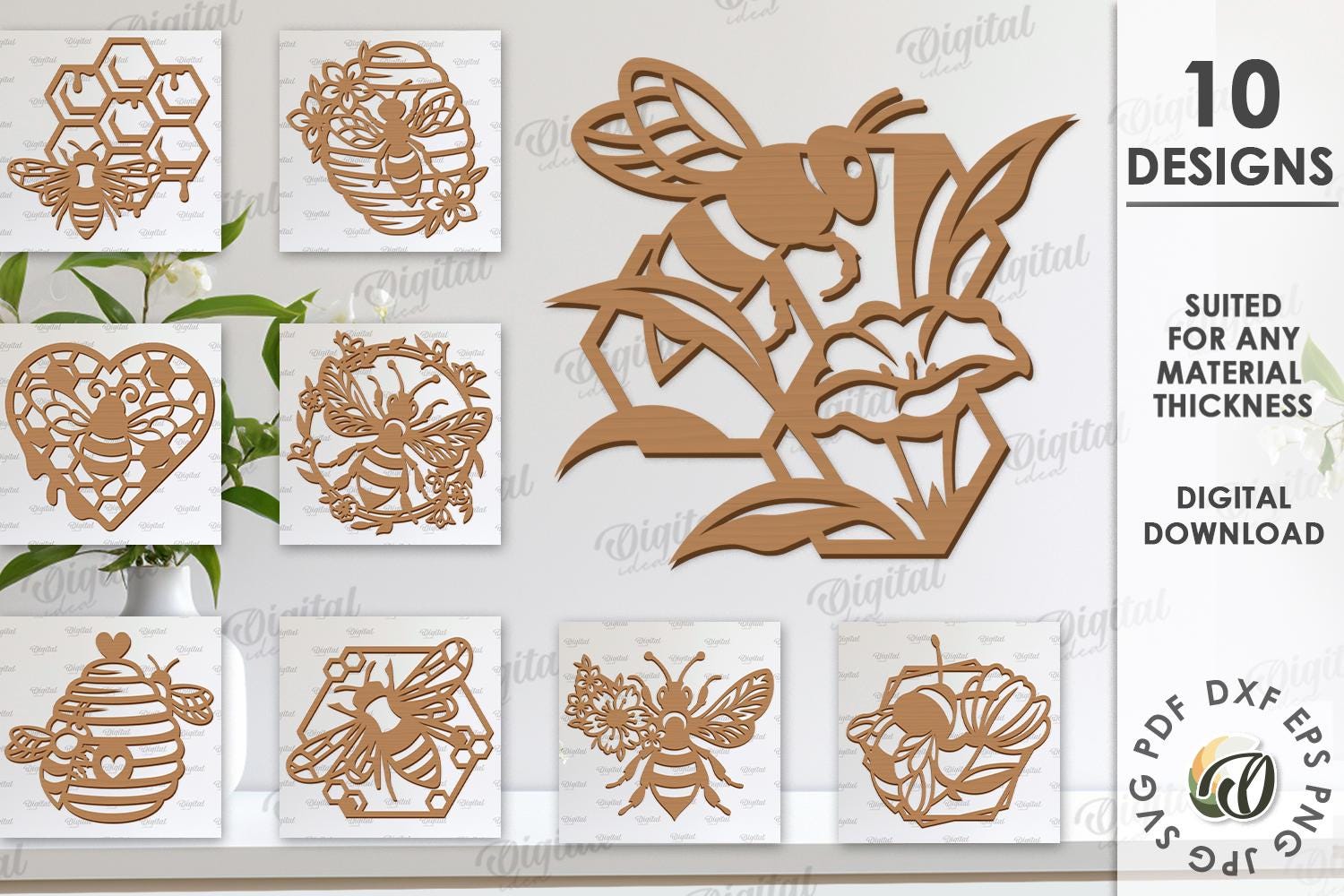 Bee Wall Decor Bundle, Wooden Honey Bee Hanger Laser Cut, Bee Paper Cut ...