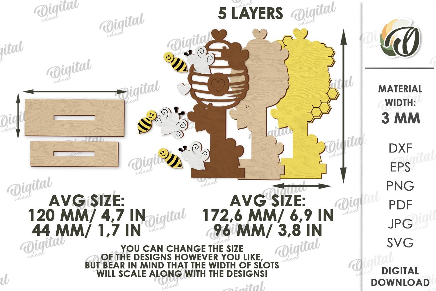 3D Bee Stand Decors Bundle, Layered Honey Bee Shelf Sitter Laser Cut ...