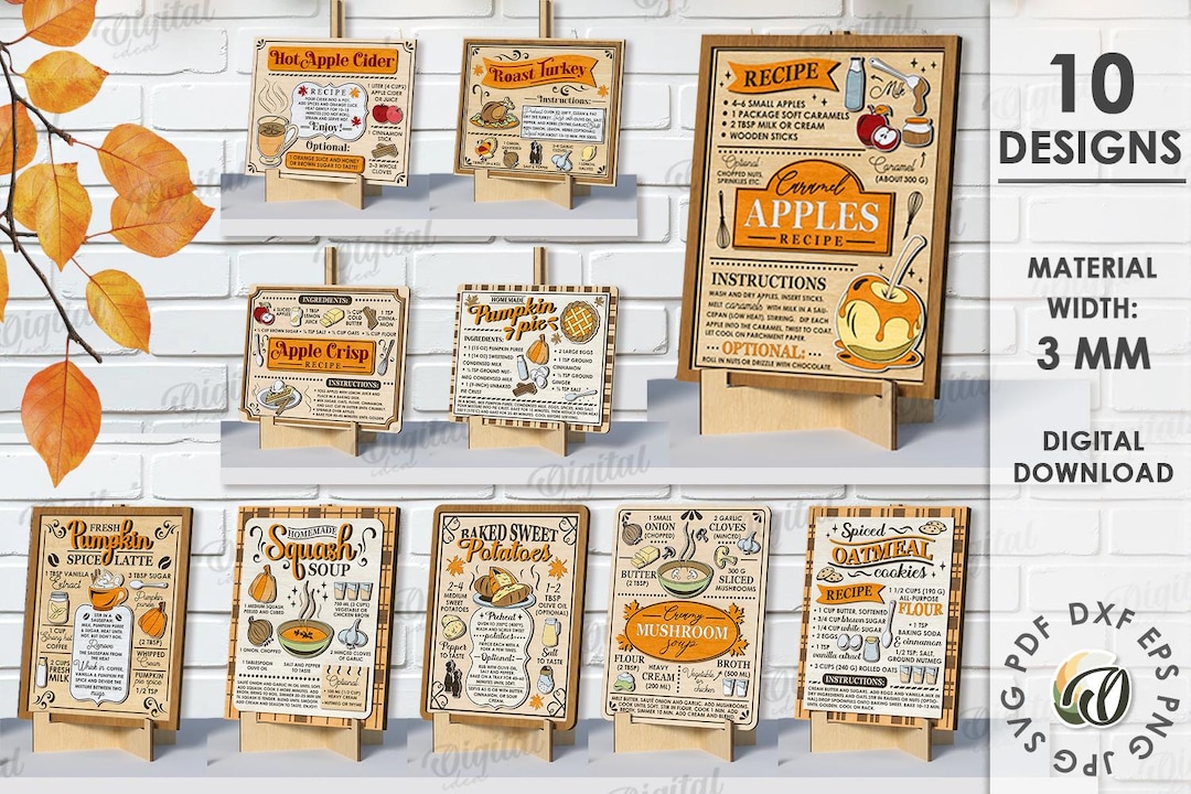 3D Autumn Recipe Signs Bundle, Fall Sign With Stand Laser Cut, Pumpkin ...