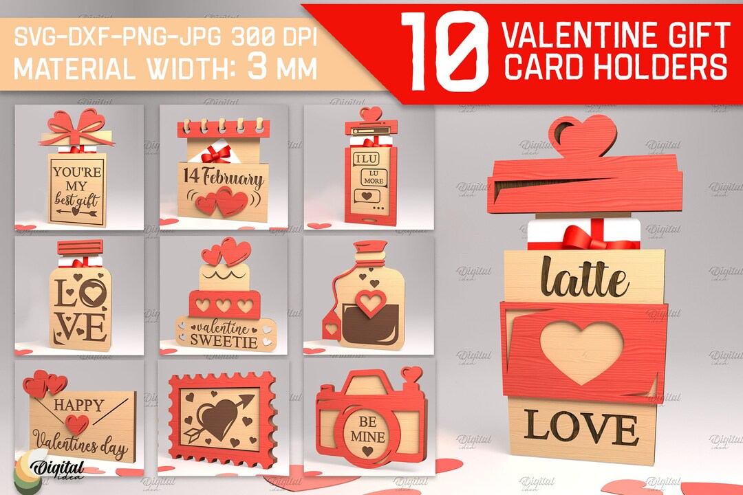 Valentine's Day Gift Card Holders Bundle, Gift Card Holder Lasercut ...