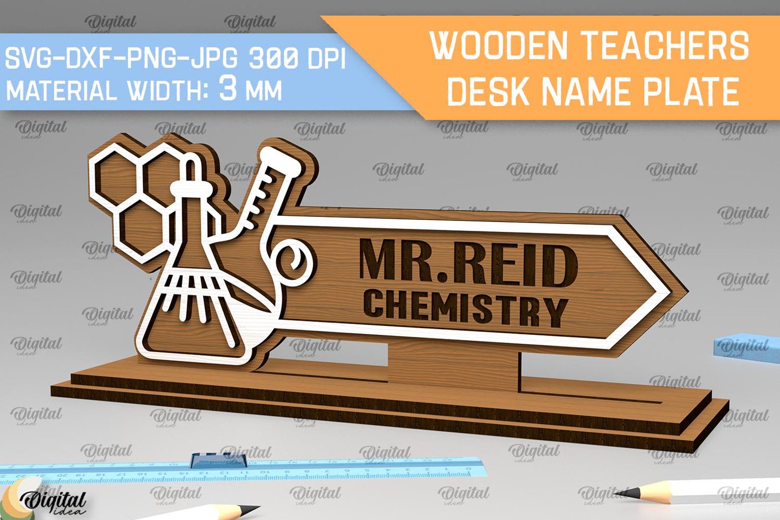 3D Wooden Teachers Desk Name Plate Bundle, Personalized Stand Laser Cut ...