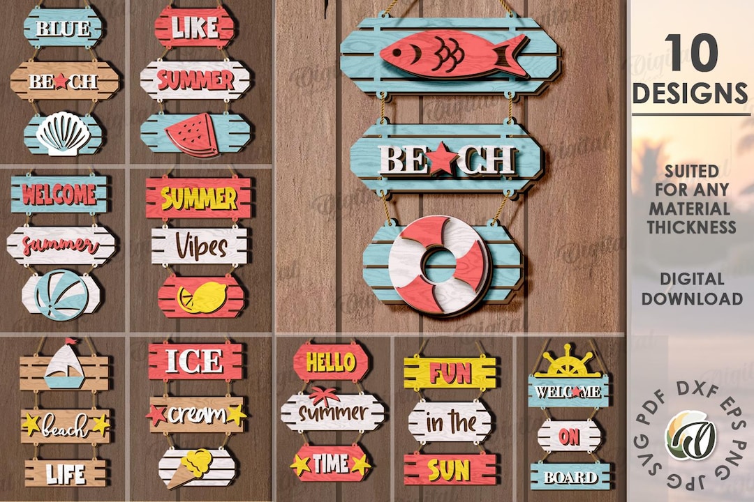 3D Summer Signs Bundle, Hanging Layered Sign Laser Cut, Summer Quotes ...