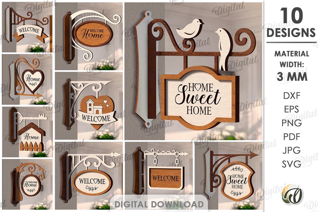 3D Welcome Home Signs Bundle, Hanging Sign Laser Cut Files, Home Quotes ...